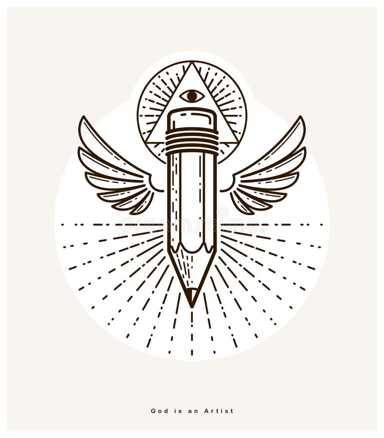 God is a Designer Concept, Pencil with Wings and All Seeing Eye of God ... God is a Designer Concept, Pencil with Wings and All Seeing Eye of God ...