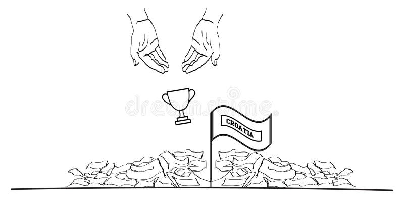 Croatia Flag with God Hand Giving of the Trophy Line Art Stock ...