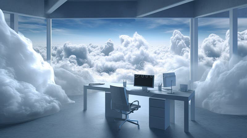 God office in the clouds. stock illustration. Illustration of bright ...