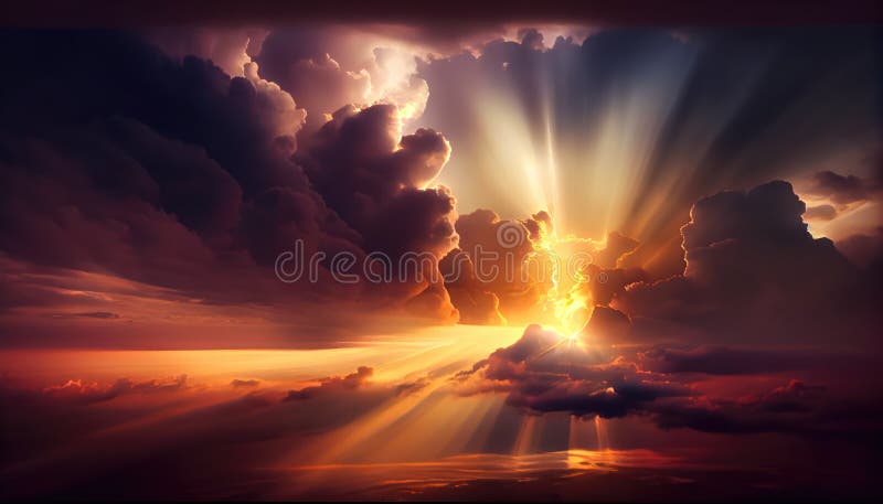 God Rays Coming through the Clouds of a Beautiful Sky Stock ...