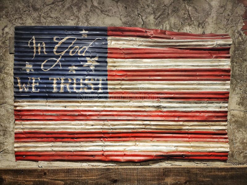 In God we Trust Rustic Flag Sign Stock Photo - Image of flooring, brick ...