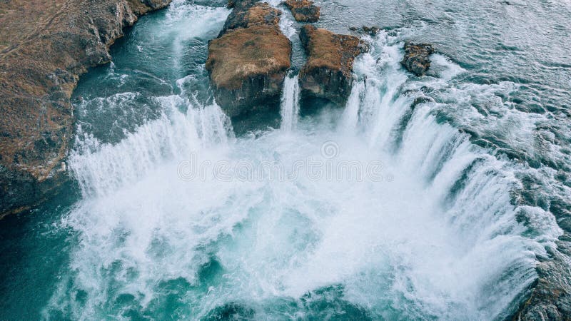 Godafoss Waterfall from Above in Iceland. Stock Photo - Image of ...