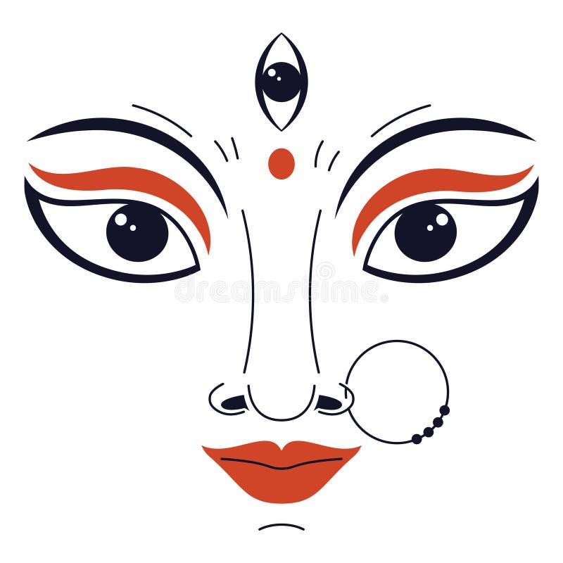 Goddess Durga Face in Happy Navratri Stock Illustration - Illustration ...