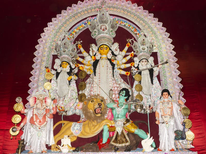 Goddess Durga in Pandal in Kolkata. Stock Image - Image of item, flower ...
