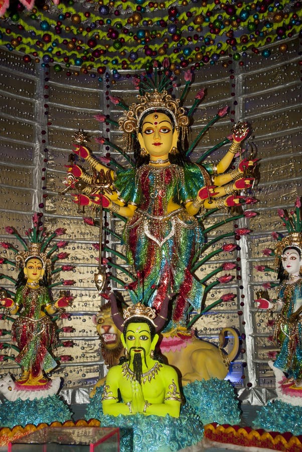 Goddess Durga in Pandal in Kolkata. Stock Photo - Image of flower, fair ...