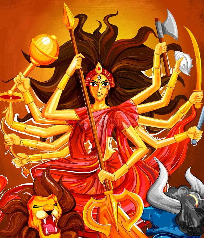 Goddess Durga in Subho Bijoya Happy Dussehra Background Stock Vector ...