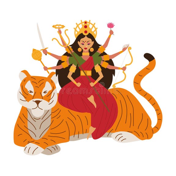 Goddess durga and tiger stock vector. Illustration of vijaya - 331063314