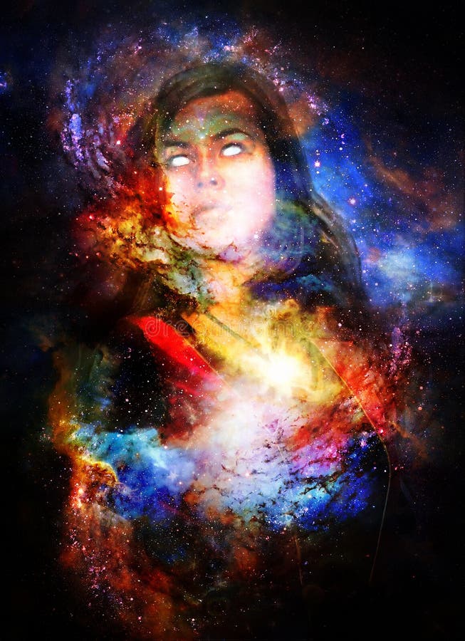Goddess Woman in Cosmic Space. Cosmic Space Background. Stock ...