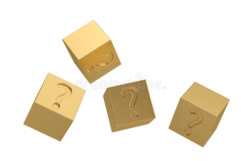 Godl Question Mark Cube Isolated on White Background. 3D Illustration ...