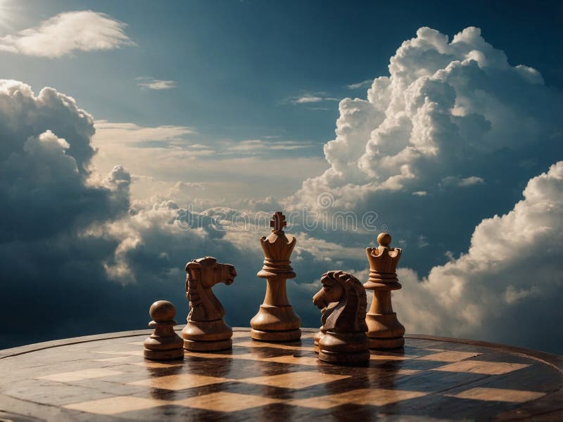 Godly Hands Orchestrate Chess in the Celestial Clouds Stock Image ...