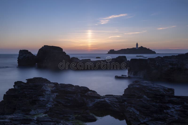 Godrevy Lighthouse at Sunset Stock Photo - Image of rock, nautical ...