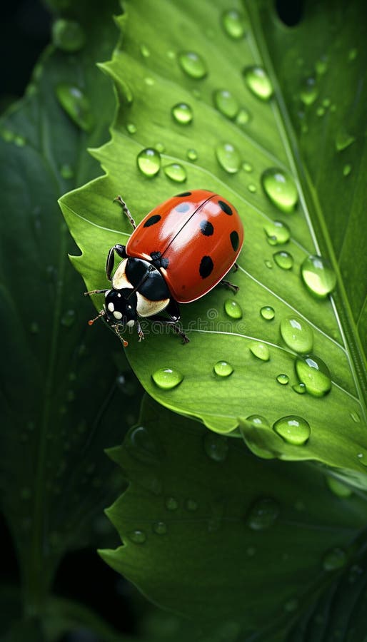 Gods Cow on the Sheet Ladybug Macro Green Sheet Digita_006 Stock ...