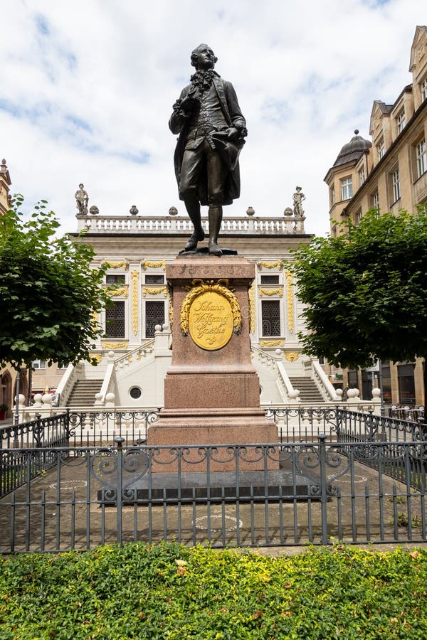 Goethe Memorial in Leipzig, Germany: Bronze Statue on Naschmarkt Square ...