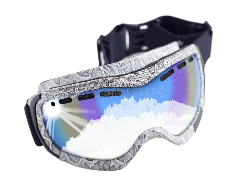 Ski Goggles with Reflection of Mountains Stock Photo - Image of object ...
