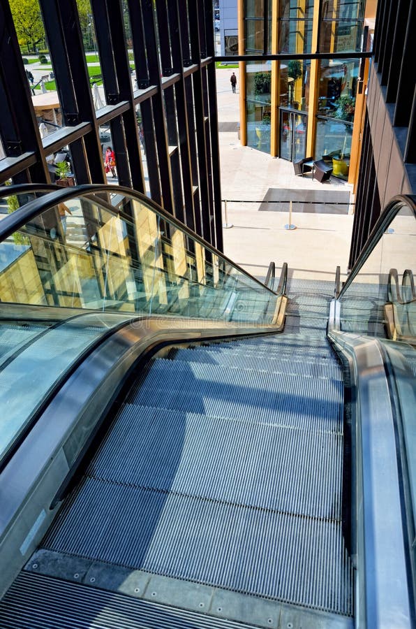Escalator in Modern Shopping Center Stock Photo - Image of interior ...