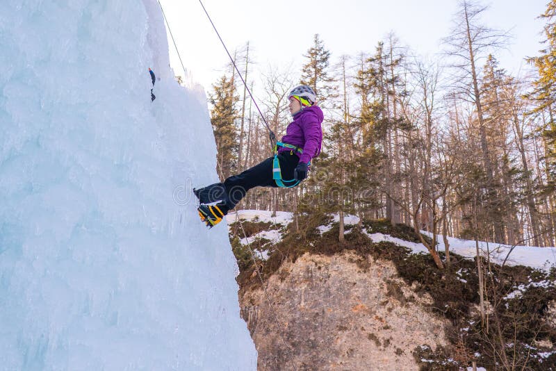 Going Down an Ice Waterfall Stock Image - Image of roping, outdoors ...