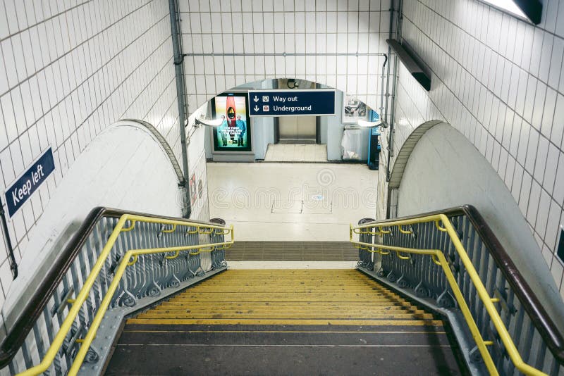 Going Down the Stairs at Empty Vauxhall Station Editorial Stock Photo ...