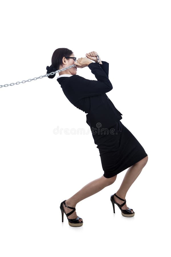 Going Further-businesswoman Pulling Chain Stock Photo - Image of ...