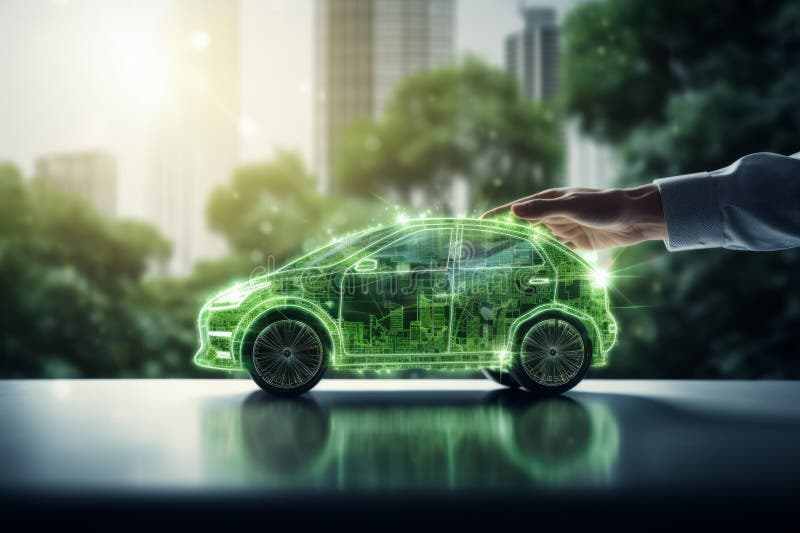 Going Green: Electric Car with Clean Energy Background Stock ...