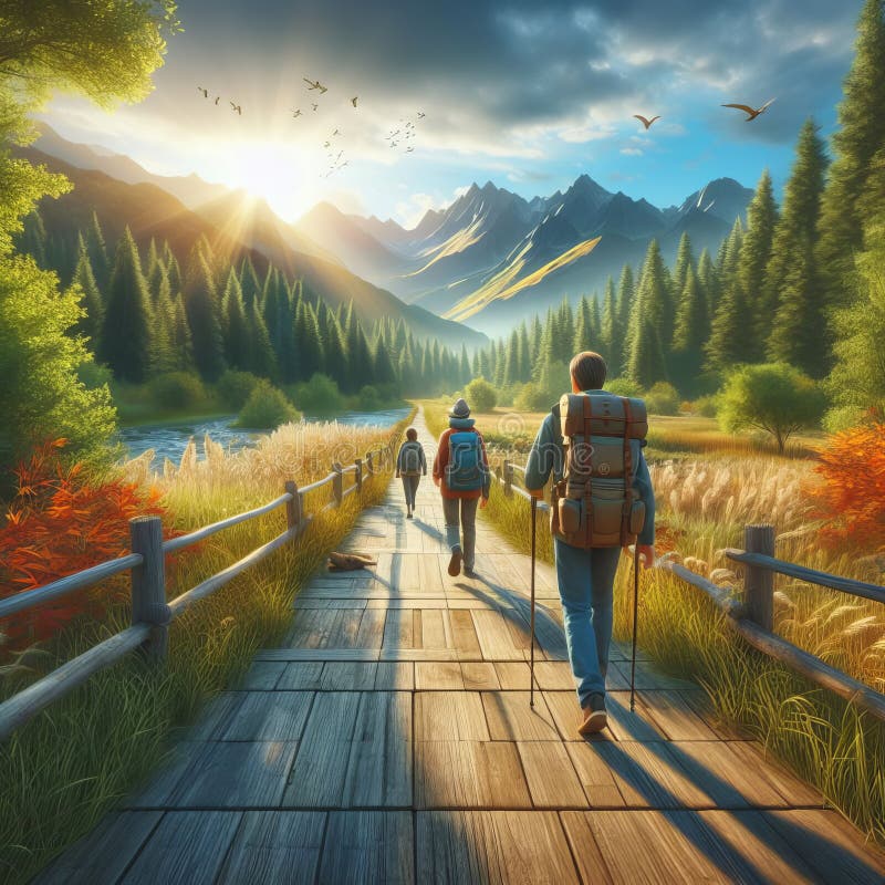 Going on a Nature Walk or Hike, Photorealistic V Stock Illustration ...