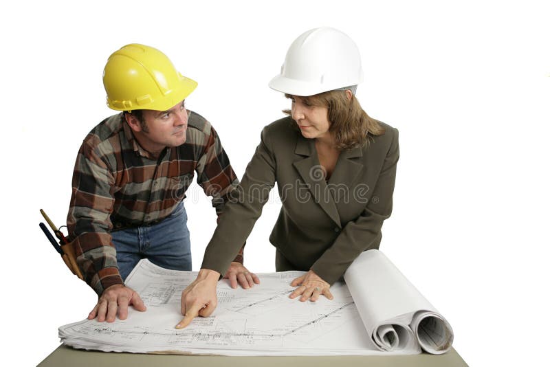Going Over Blueprints Together Stock Image - Image of people, male: 1492219