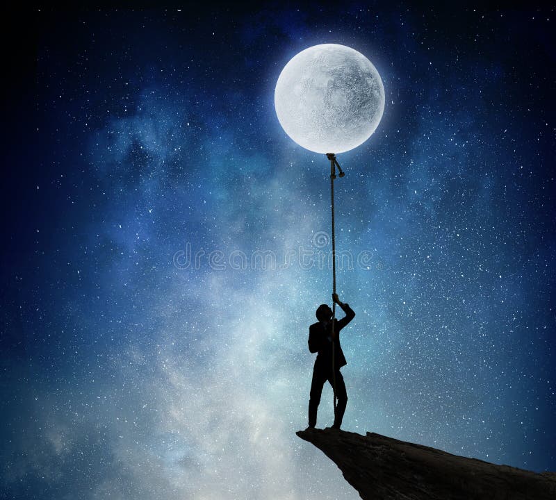 He is Going To Get the Moon Stock Image - Image of cable, ambition ...