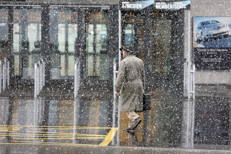 Going To Work in Snow Storm Stock Image - Image of hurrying, raining ...