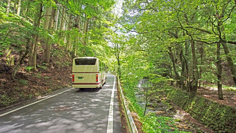 Going Up Bus To on the Road Path of Countryside Mountain Stock Image ...