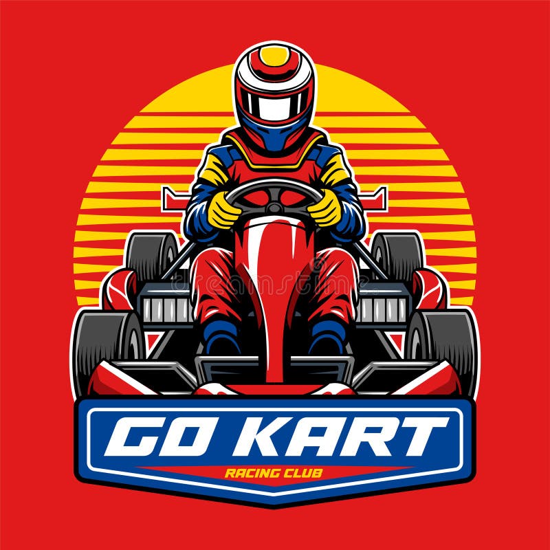 Kart Sport Racing, Red Color with a Man Driver Emblem from Front View Logo Cartoon Illustration ...