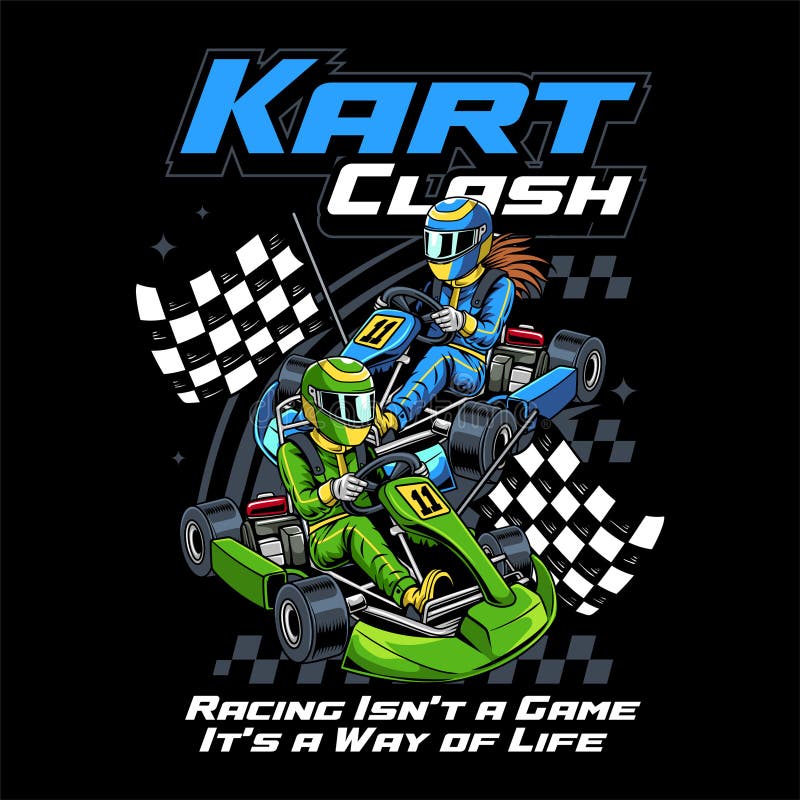 Two Go-Kart Duel Sports Racing with a Checkered Flag Cartoon ...