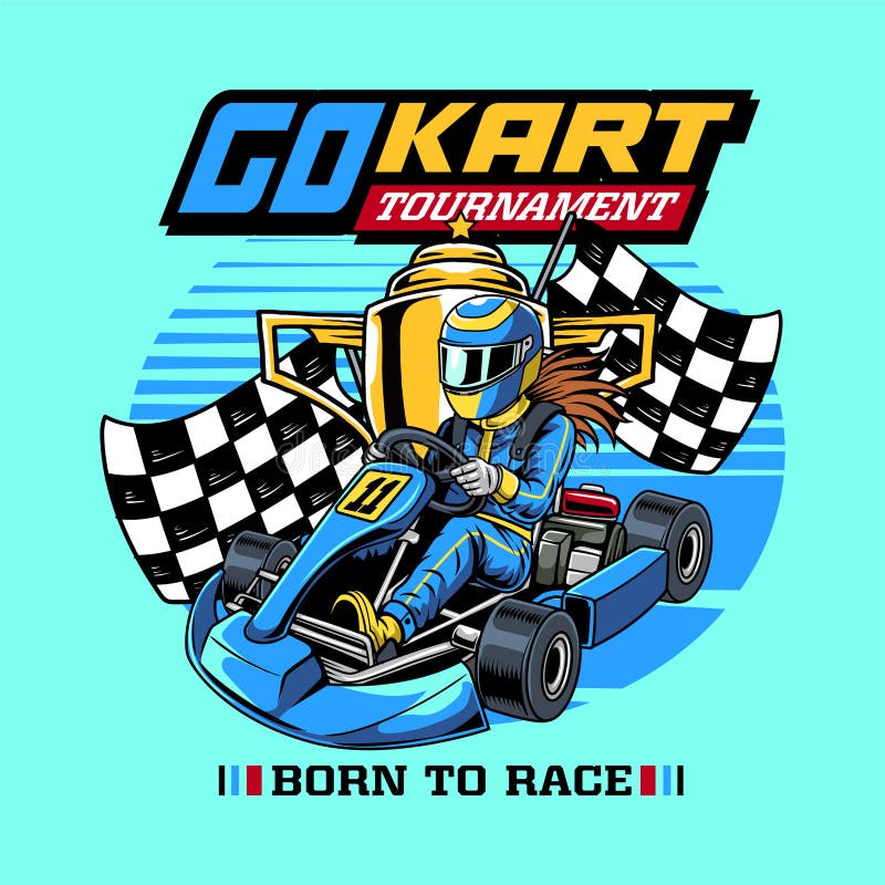 Kart Sport Racing, Blue Color with Woman Driver, Gold Trophy from Side ...
