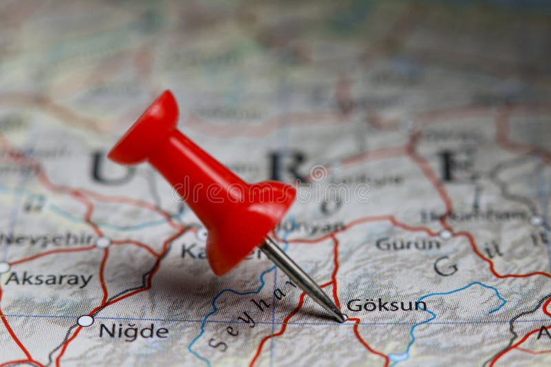 Goksun, Turkey pin on map stock image. Image of needle - 372921111
