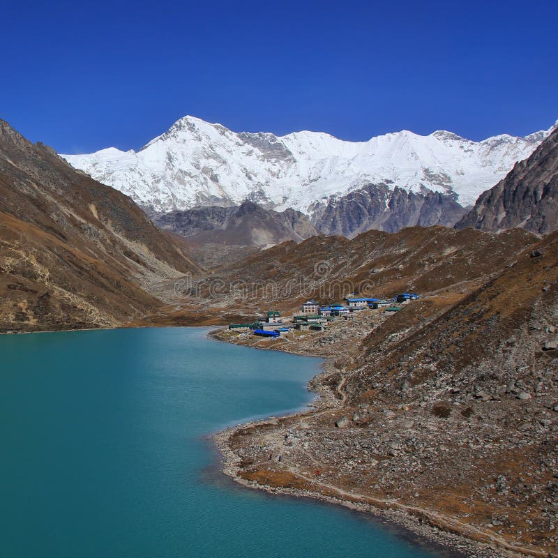 Gokyo Valley and Mount Cho Oyu Stock Photo - Image of sport, water ...