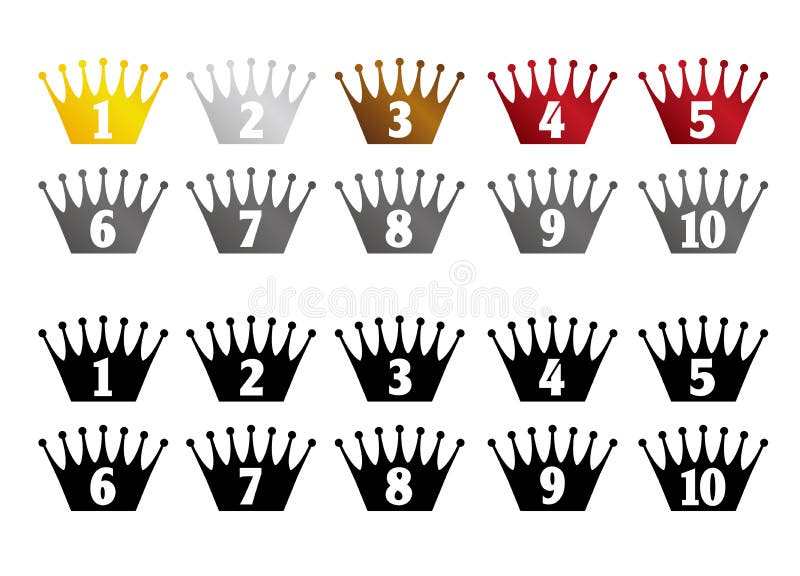 Crown Ranking Illustration Set . from 1st Place To 10th Place Stock ...
