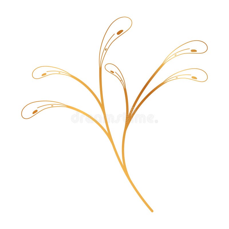 Gold Abstract Floral Stem with Smooth Flowing Lines Design Vector Stock ...