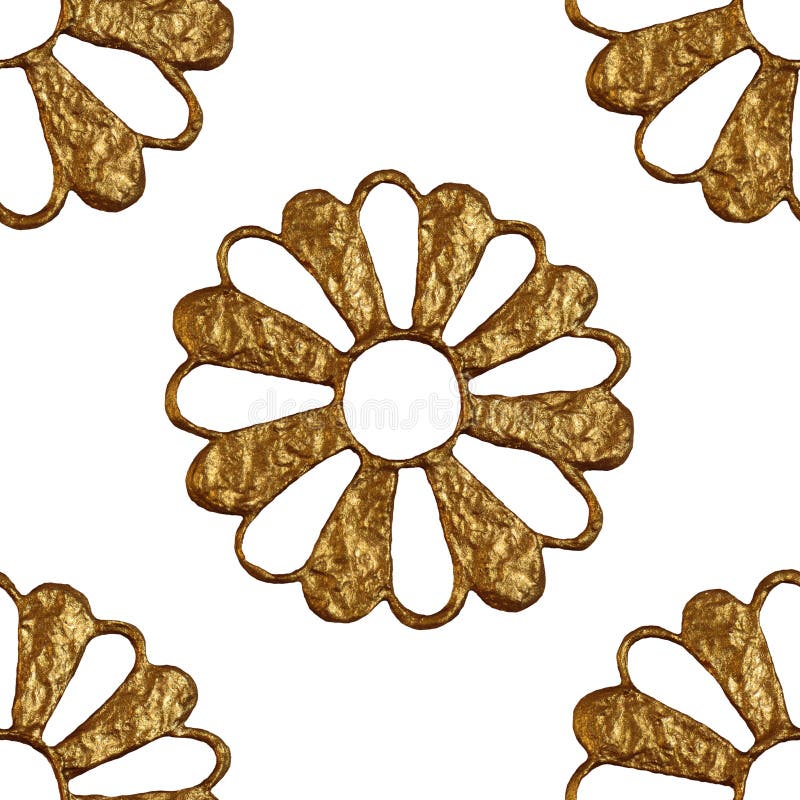 Gold Abstract Flowers Pattern. Hand Painted Floral Seamless Background ...