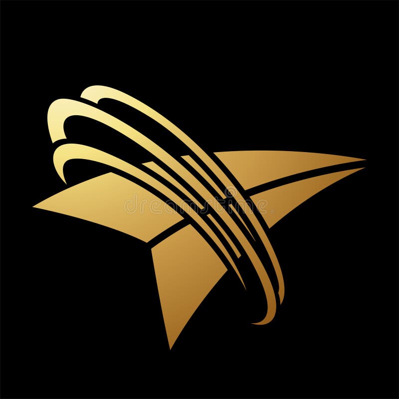 Gold Abstract Flying Arrow Icon with Curvy Slashes Stock Vector ...
