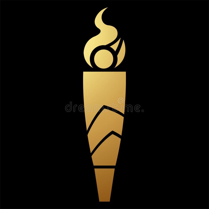 Gold Abstract Long Torch and Fire Icon Stock Vector - Illustration of ...