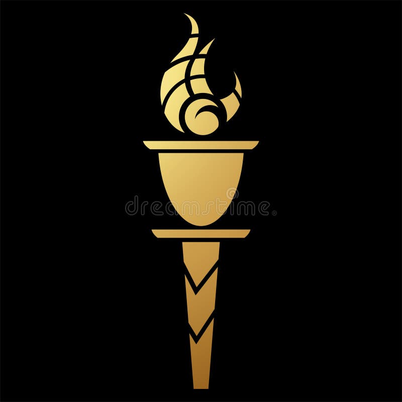 Gold Abstract Long Torch and Striped Fire Icon Stock Vector ...