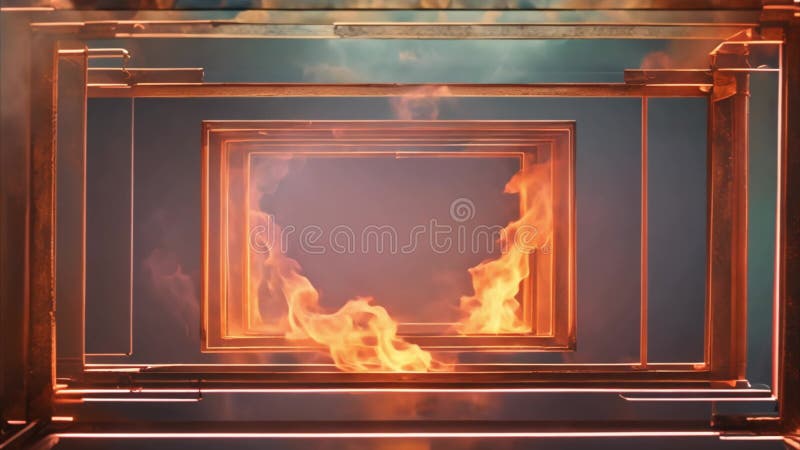 Gold Abstract Multicolor Layered Frame in the Middle Flames of Fire ...