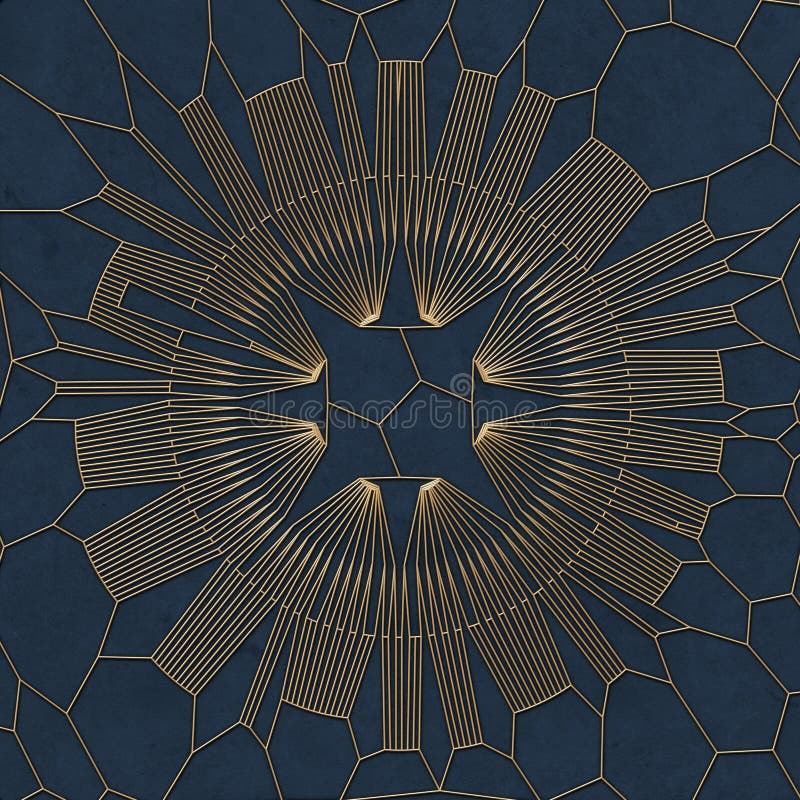Gold Abstract Pattern on Blue Background. 3d Rendering Stock Photo ...