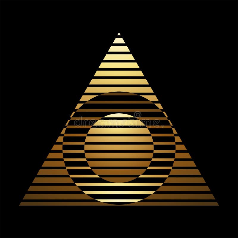 Gold Abstract Striped Triangle Shaped Icon with Circles Stock Vector ...