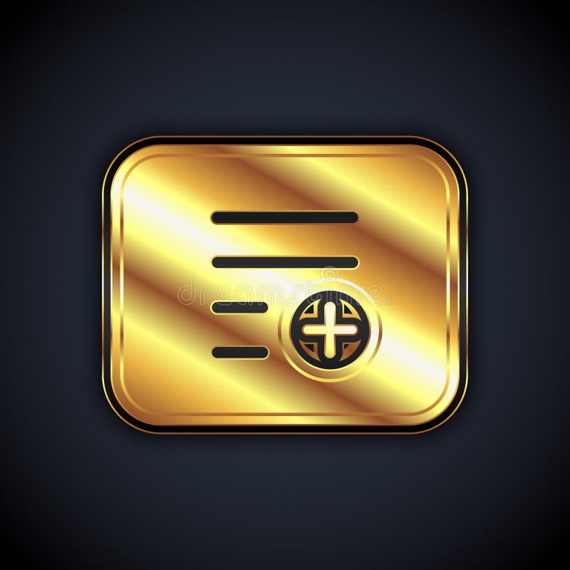 Gold Add To Playlist Icon Isolated on Black Background. Vector Stock ...