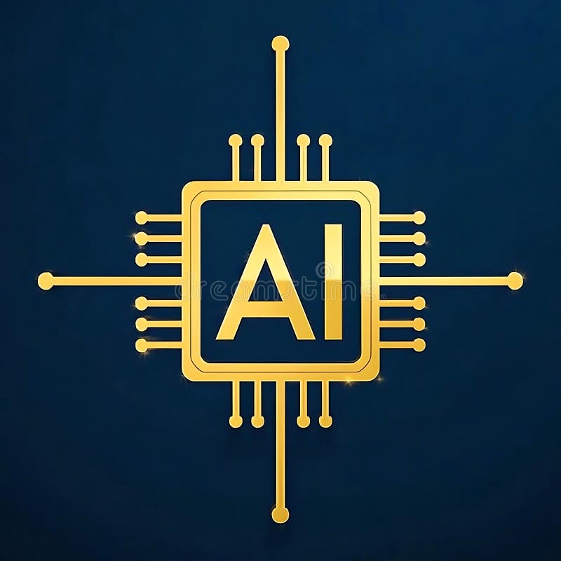 Gold AI Chip Icon on Dark Blue Background Stock Illustration ...