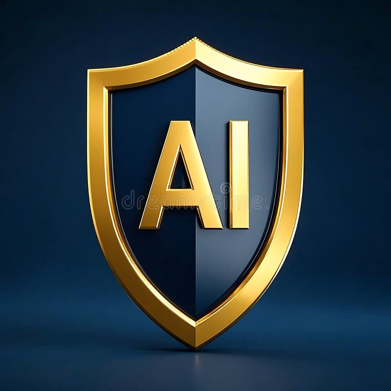 Gold AI Shield Logo on Dark Blue Background Stock Illustration ...
