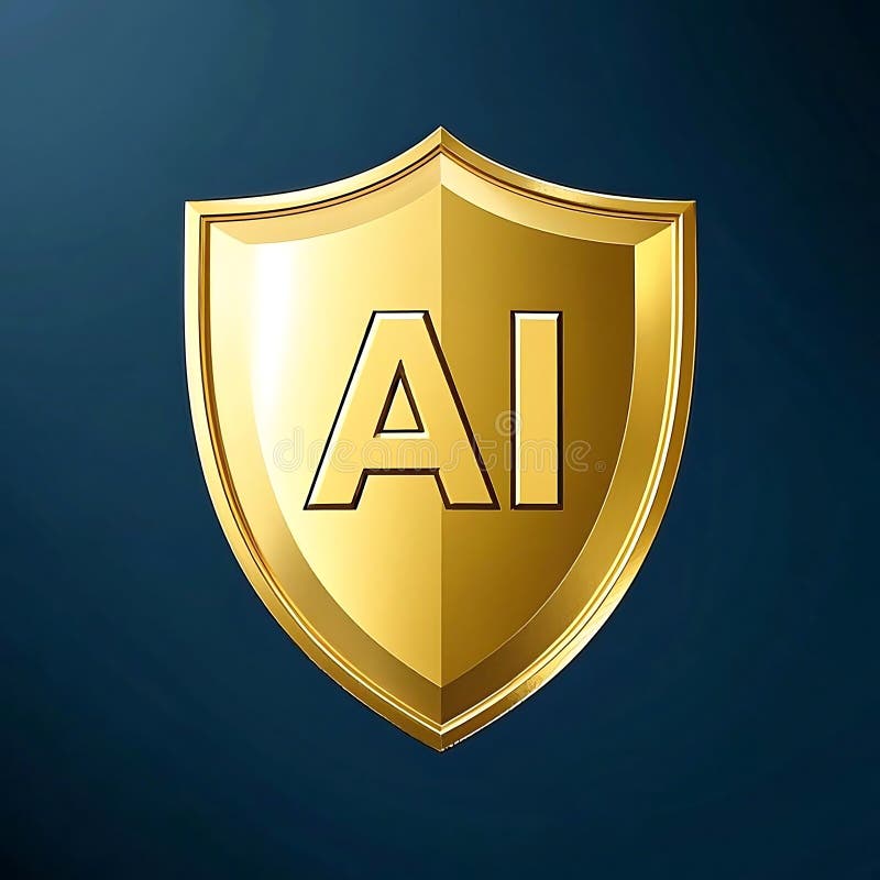 Gold AI Shield Logo on Dark Blue Background Stock Illustration ...