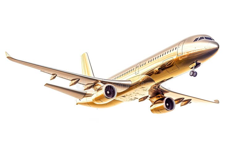 Gold Airplane Soaring High in the Sky. Generative AI Stock Illustration ...