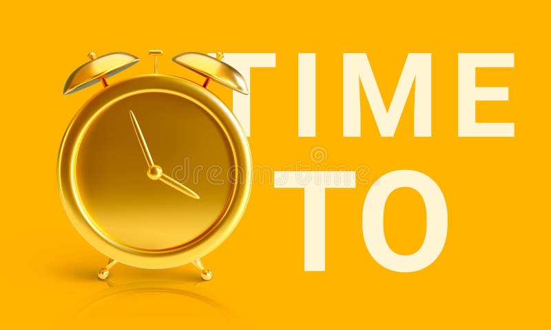 Gold alarm clock. Time to stock vector. Illustration of golden - 251817826
