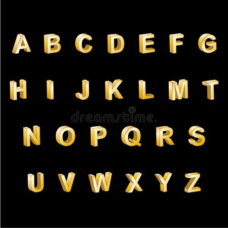 Gold Alphabet 3D Letters stock illustration. Illustration of font ...