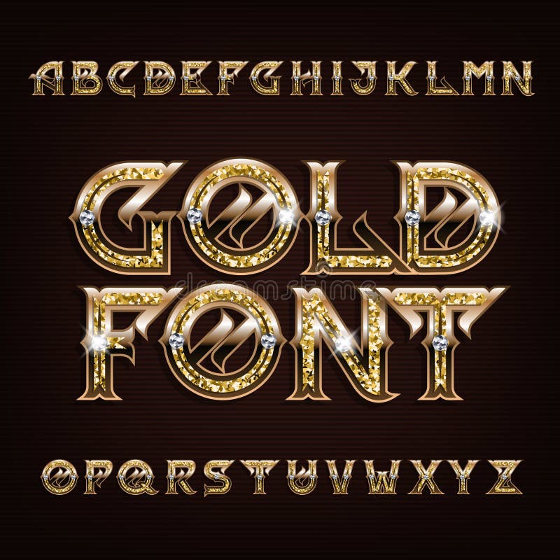 Gold Alphabet Font. Golden Letters and Numbers with Diamonds Stock ... Gold Alphabet Font. Golden Letters and Numbers with Diamonds Stock ...